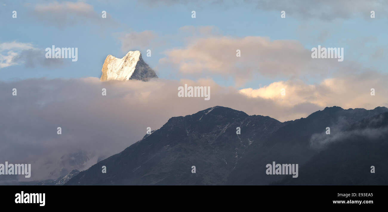 The view of the snow-capped peaks of the Himalayan mountains in the ...