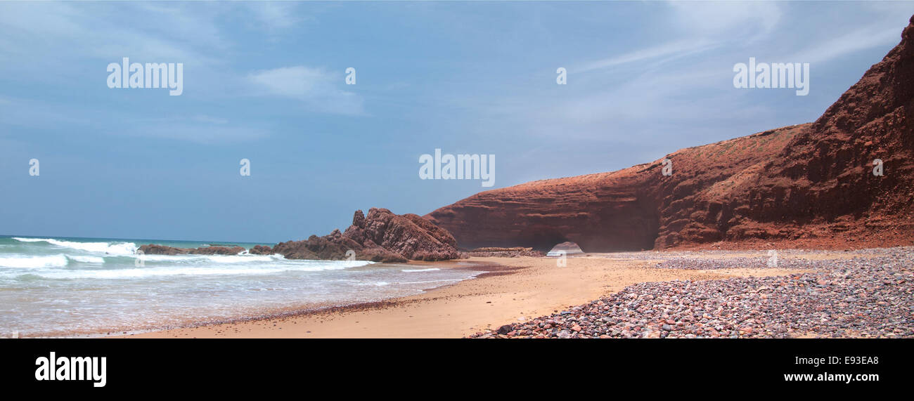 View of the west coast of North Africa. Terracotta arch tuffaceous ...
