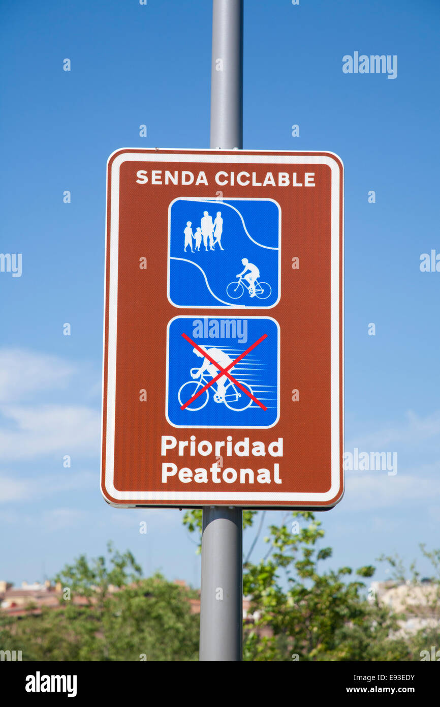 pedestrian and bicycle path signal in Madrid city Spain Stock Photo - Alamy