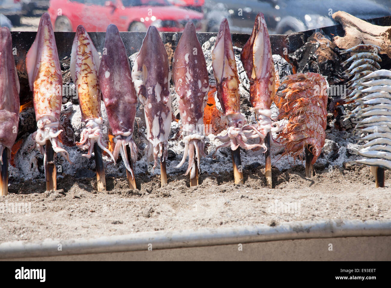 spanish typical sardines espeto cooking in Malaga Stock Photo - Alamy
