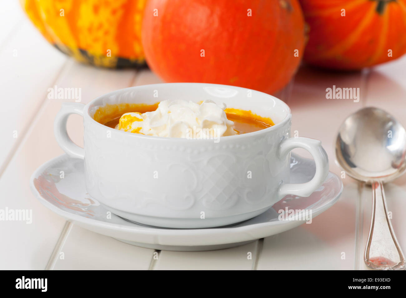 pumpkin soup on white background Stock Photo - Alamy