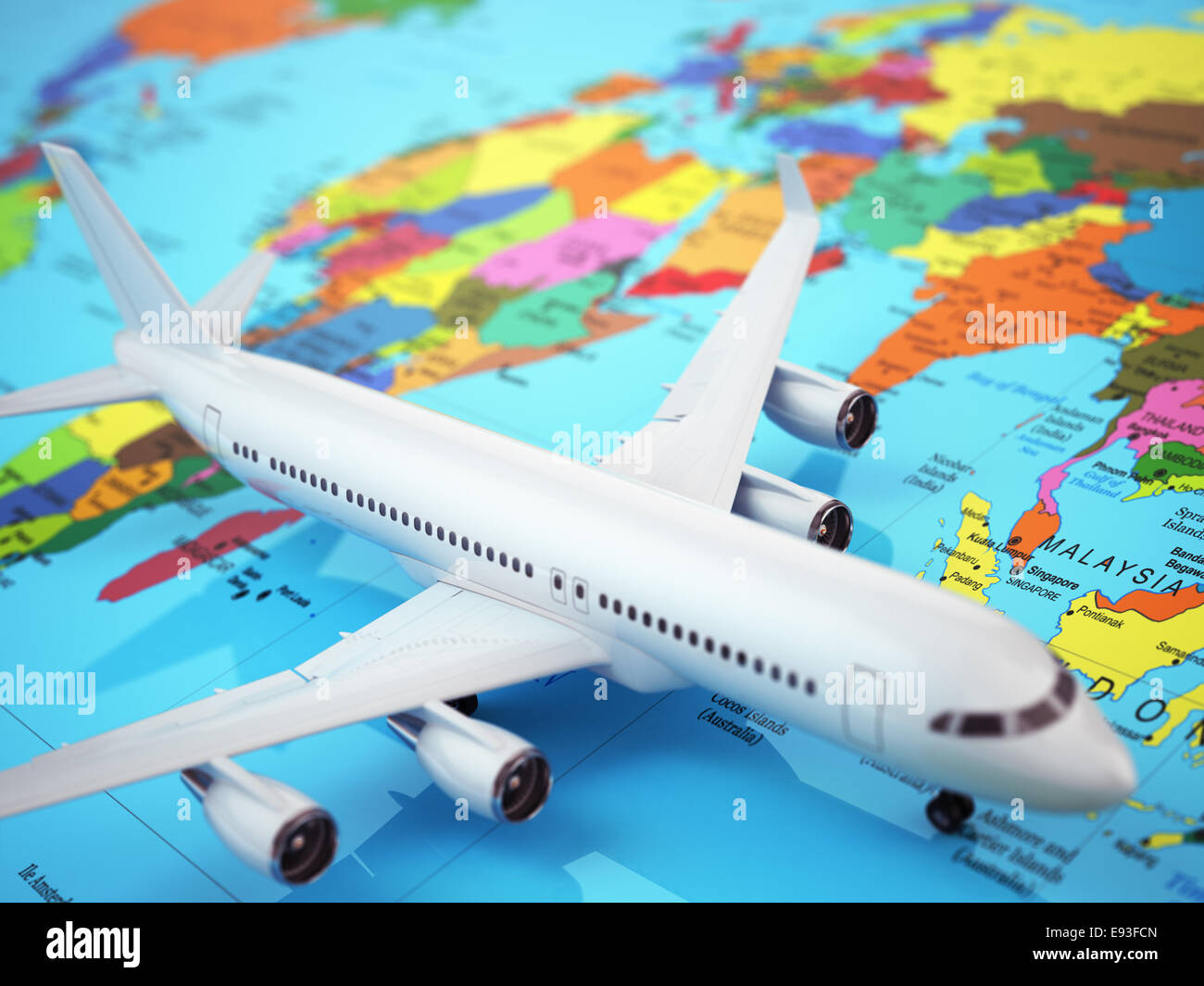 Airplane on world map. Three-dimensional image 3d Stock Photo - Alamy