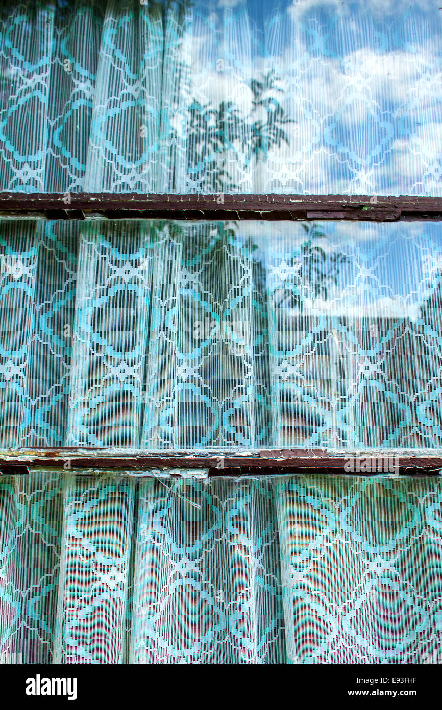 A retro lace curtain handmade, background Stock Photo - Alamy