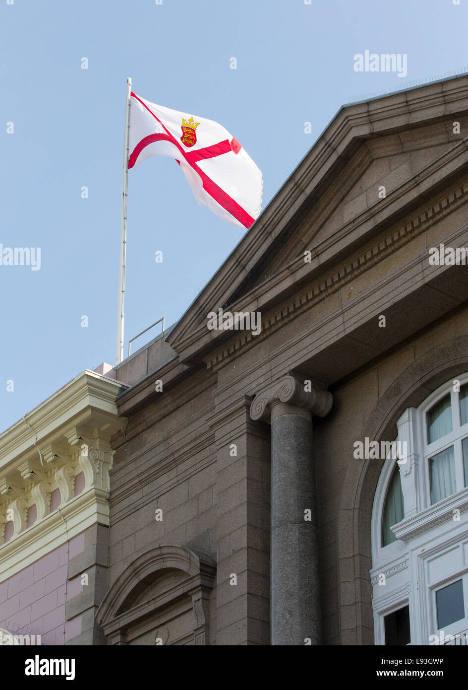 Jersey Flag flying on States building and Court House Royal Square St ...