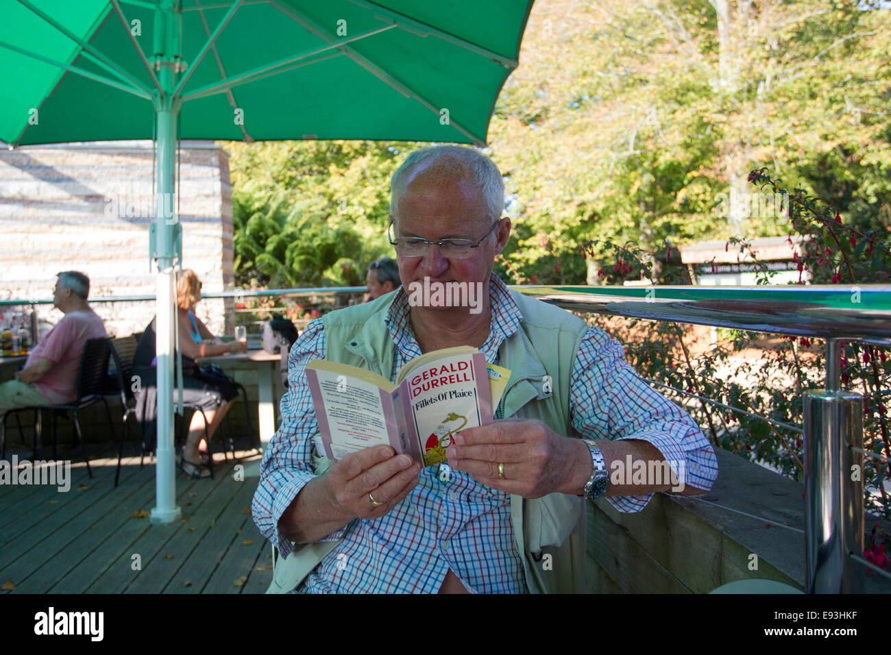 Durrell Wild Life Trust Trinity Jersey Channel Islands Man reading ...