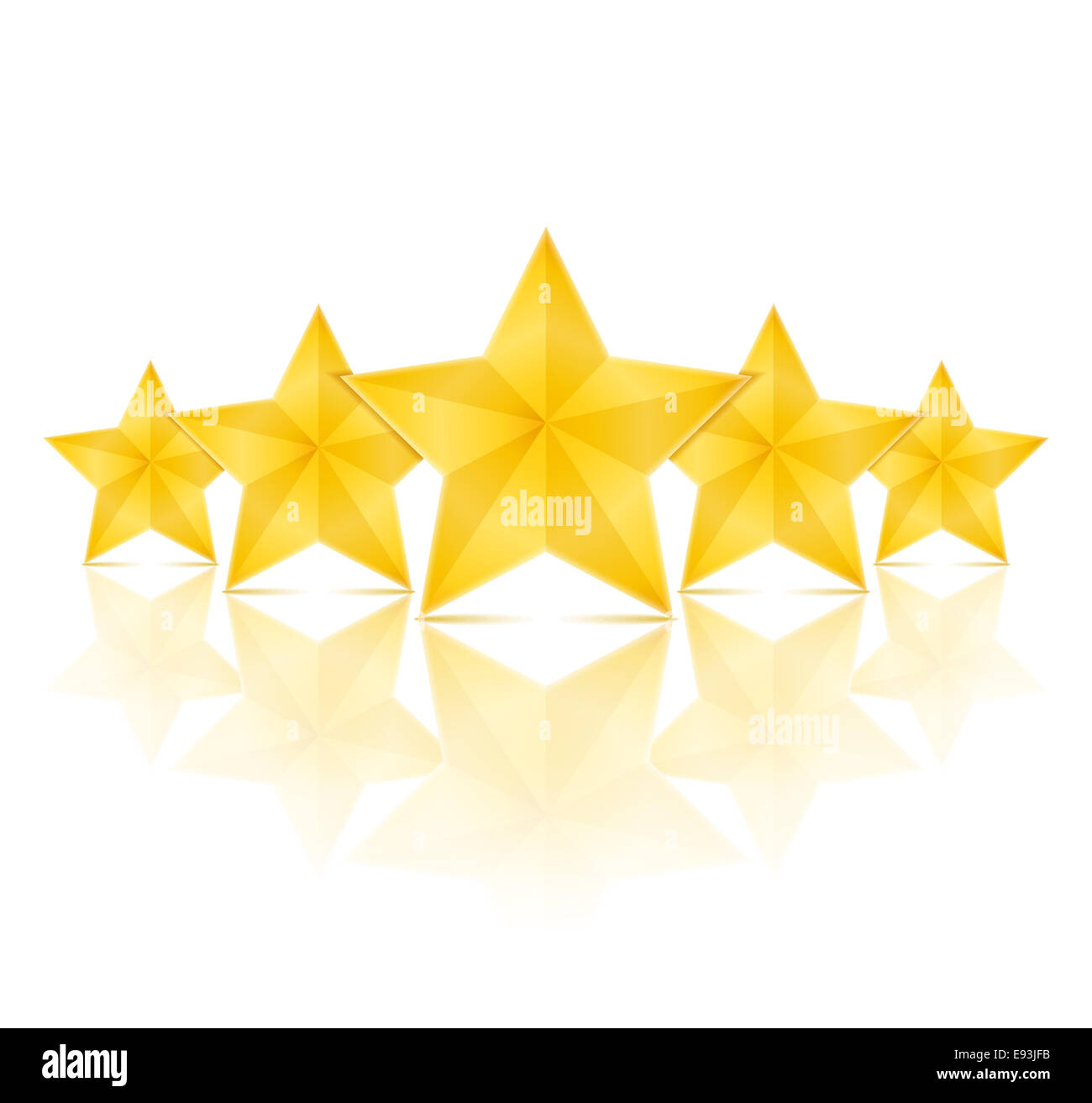 Five golden stars with reflection on white background Stock Photo - Alamy