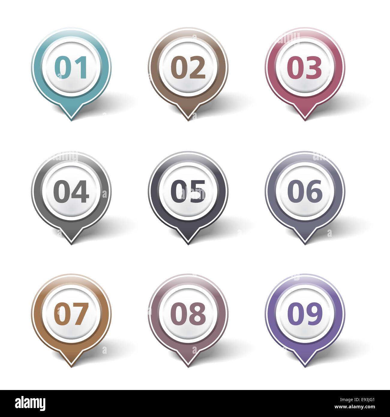 Set of map markers with numbers Stock Photo - Alamy