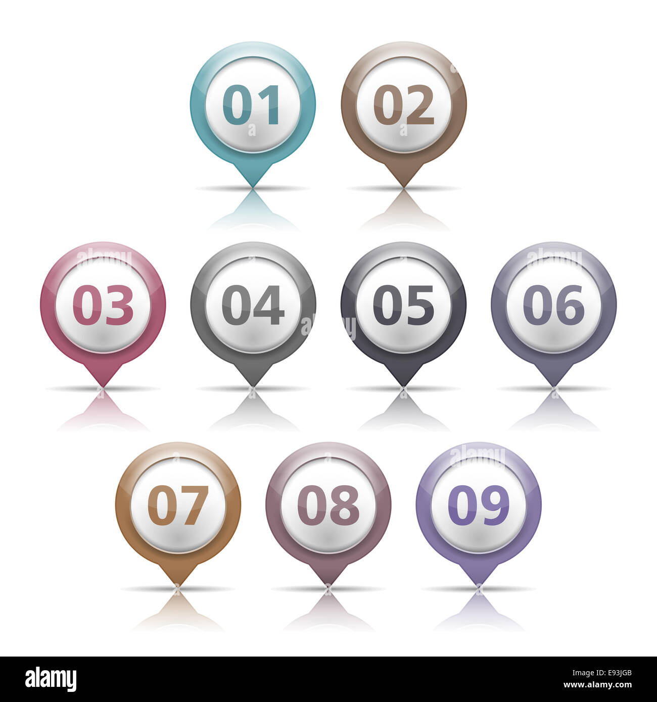 Set of map markers with numbers Stock Photo - Alamy