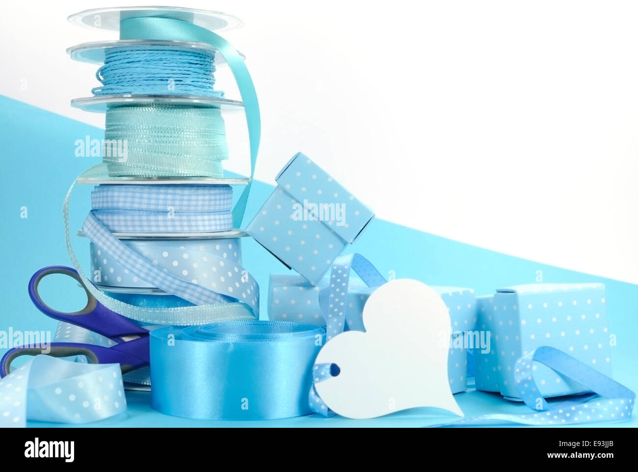 Pale blue and white theme gift wrapping Stock Photo - Alamy
