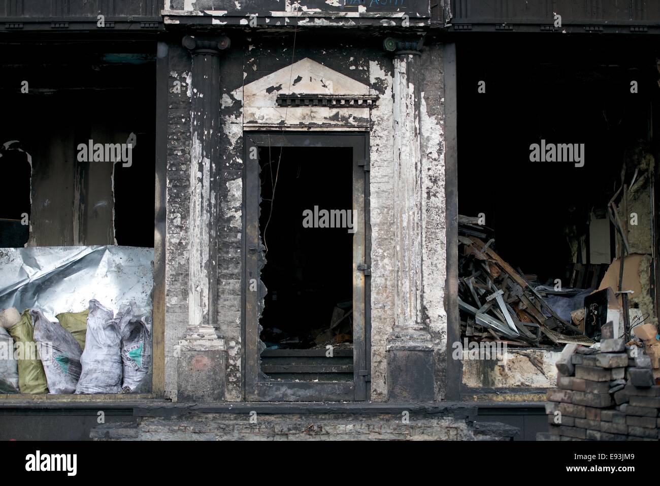 A burned out shop front in Kiev after the violent protests Stock Photo ...