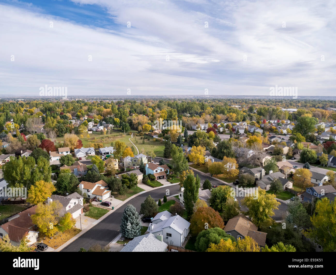 aerial view of Fort Collins residential area, typical along Colorado ...