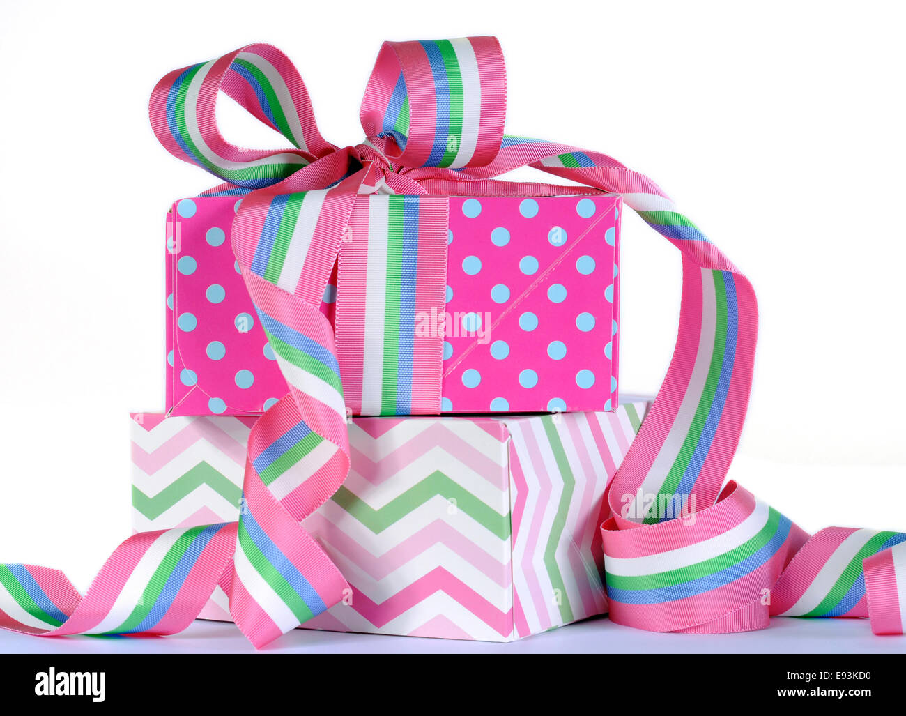 Beautiful candy color gifts with bright pink and blue polka dots Stock ...