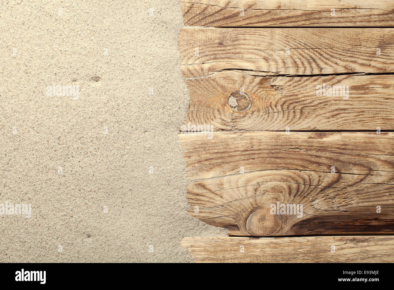Sand on planked wood. Summer background with copy space. Top view Stock ...