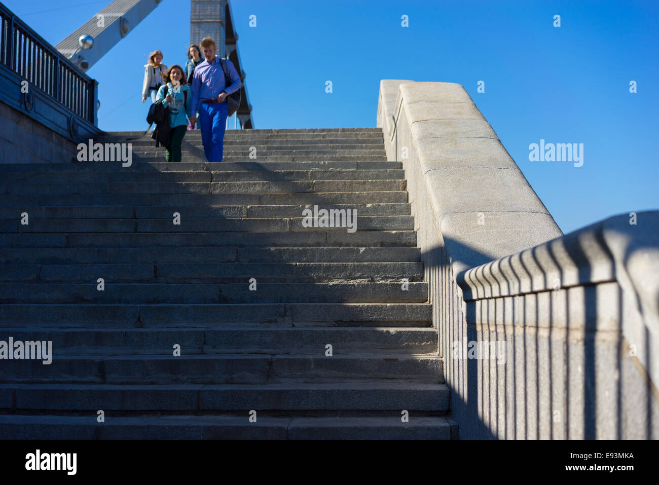 stone stairs to metal bridge in the city Stock Photo - Alamy