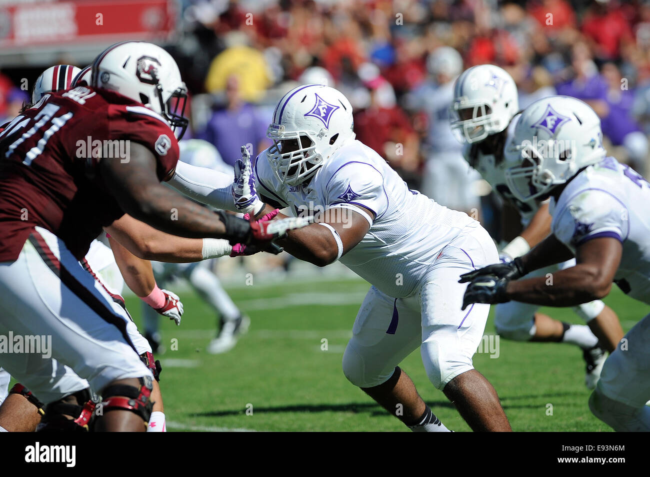 October 18, 2014 - Columbia, South Carolina, USA -.Furman Defensive ...