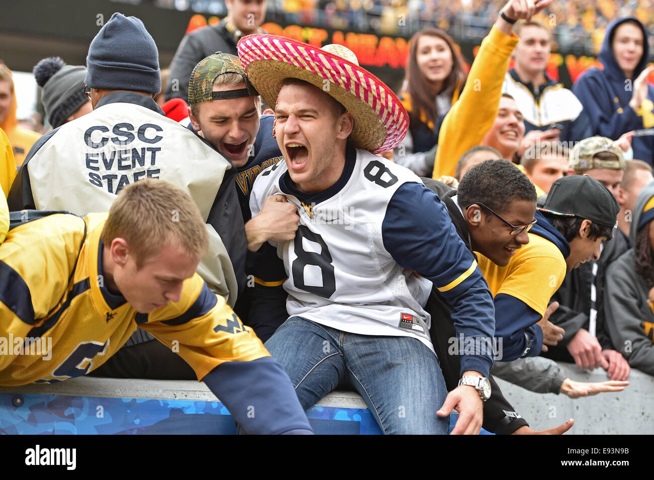 Morgantown, West Virginia, USA. 18th Oct, 2014. WVU fans celebrate ...