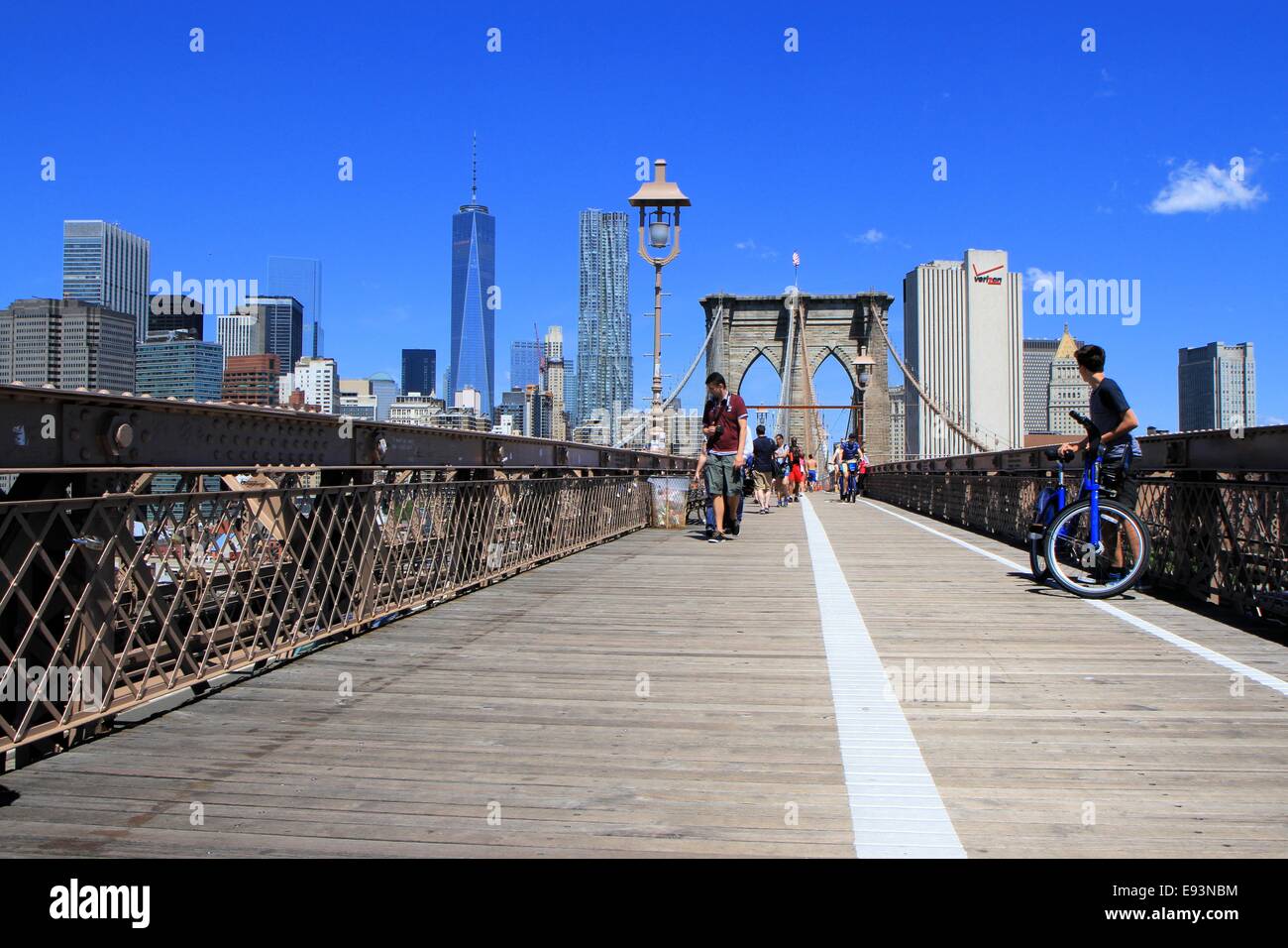 The Brooklyn bridge pedestrian walkway, New York City, USA Stock Photo ...