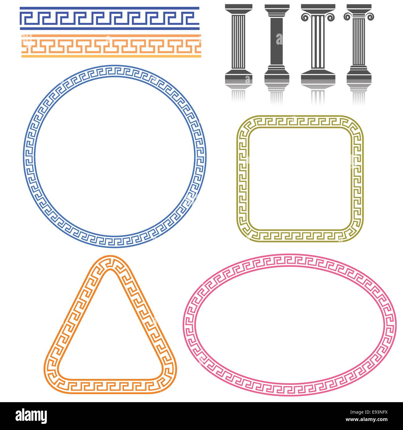 colorful illustration with greek meander patterns on a white background ...