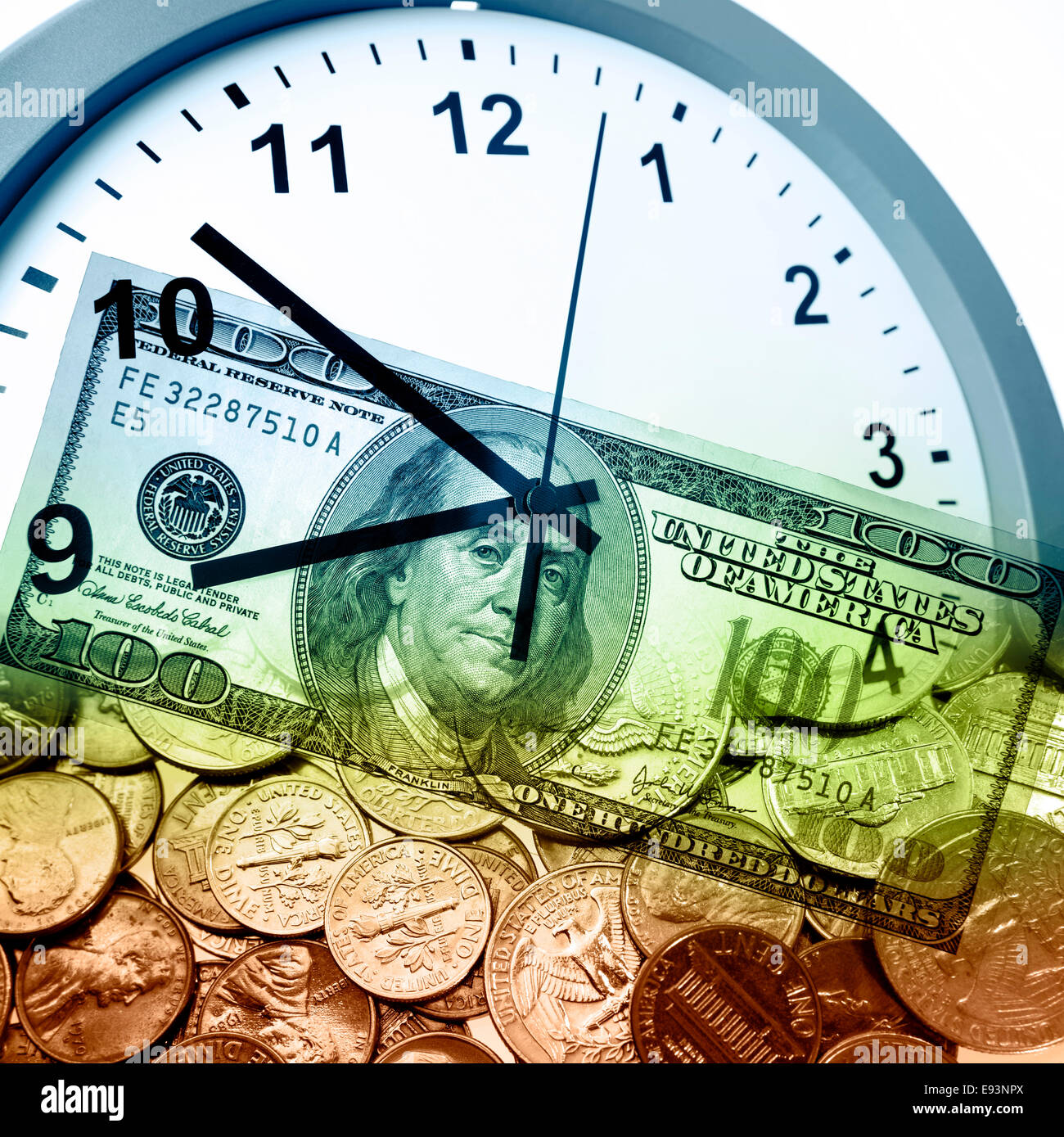 Clock and American currency. Time is money concept Stock Photo - Alamy