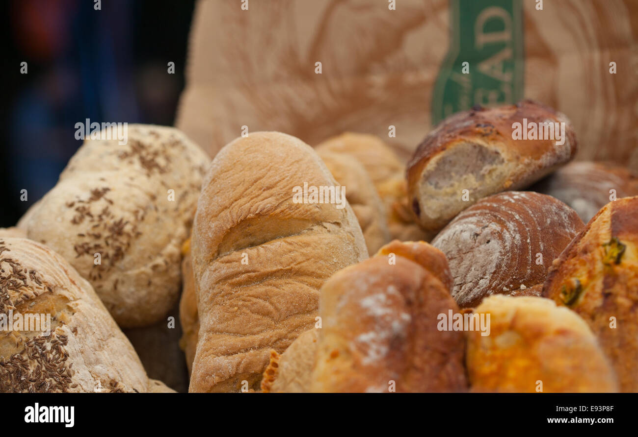 Selection of fresh bread at a farmers market Stock Photo - Alamy