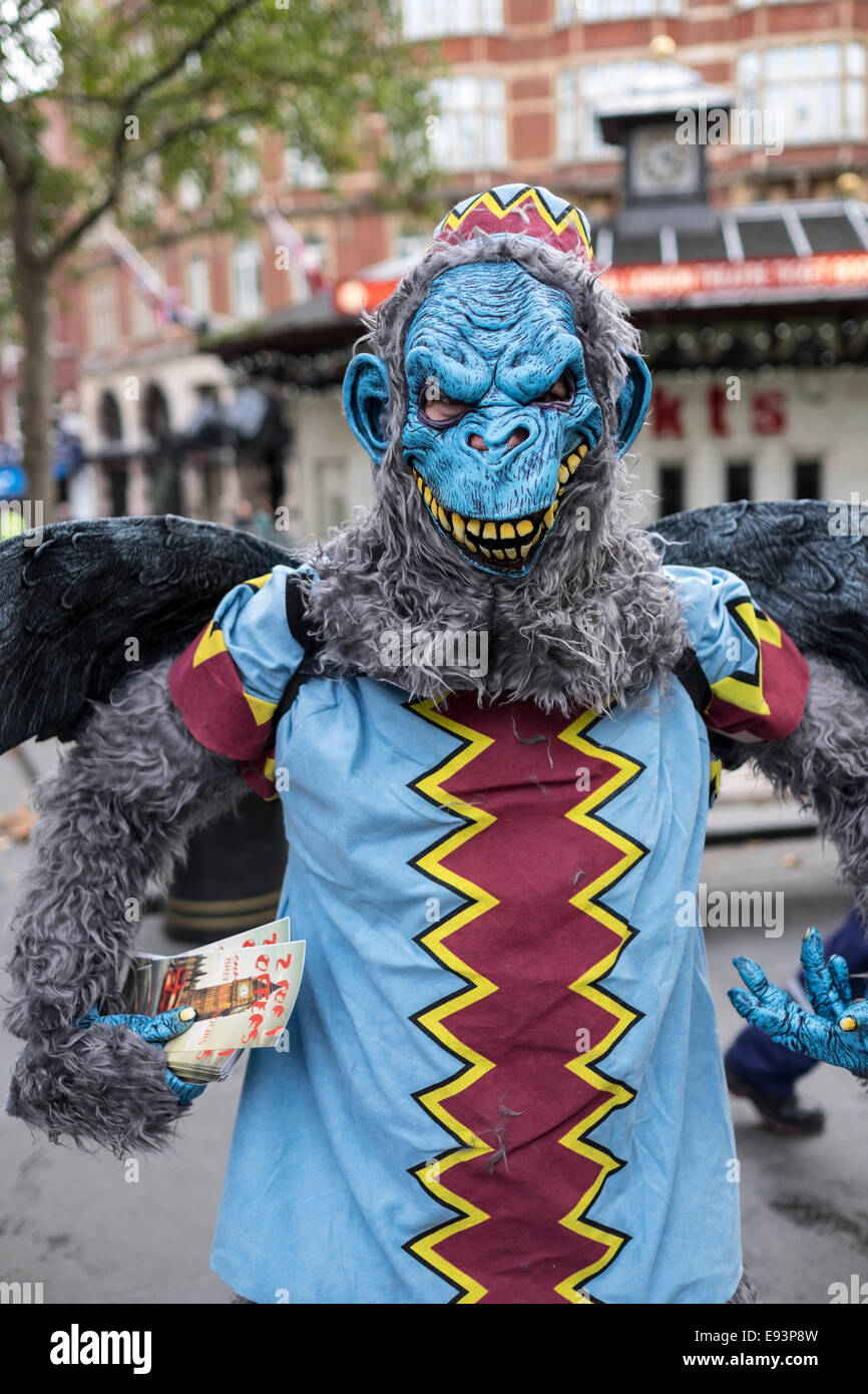 Leaflet distributor in monkey fancy dress in London's Leicester Square ...