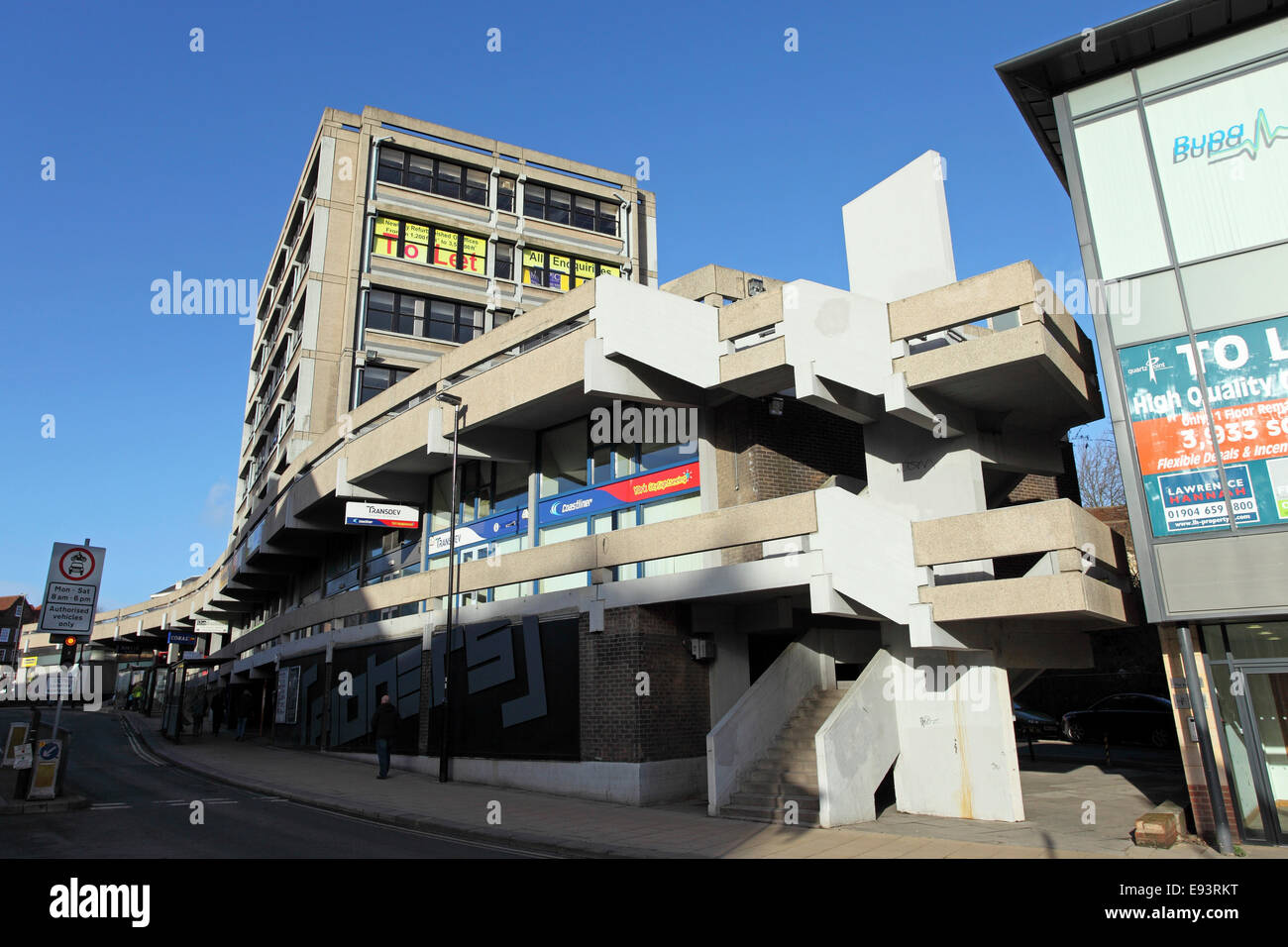 Car park in York, United Kingdom. The concrete car park is located in ...