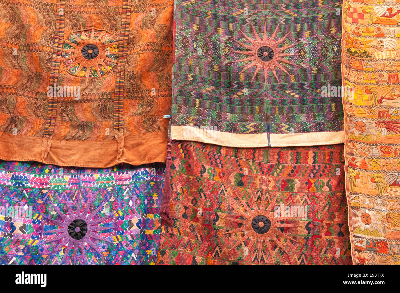 Colorful textiles, blankets for sale, Chichicastenango, Guatemala Stock ...