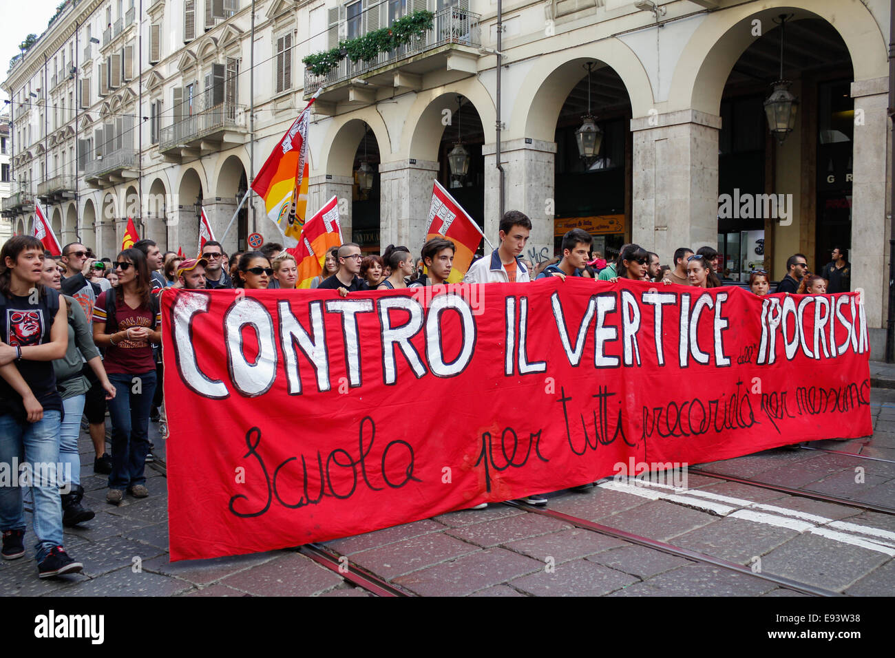 Turin, Italy. 18th Oct, 2014. About 300 protesters, comprised of ...