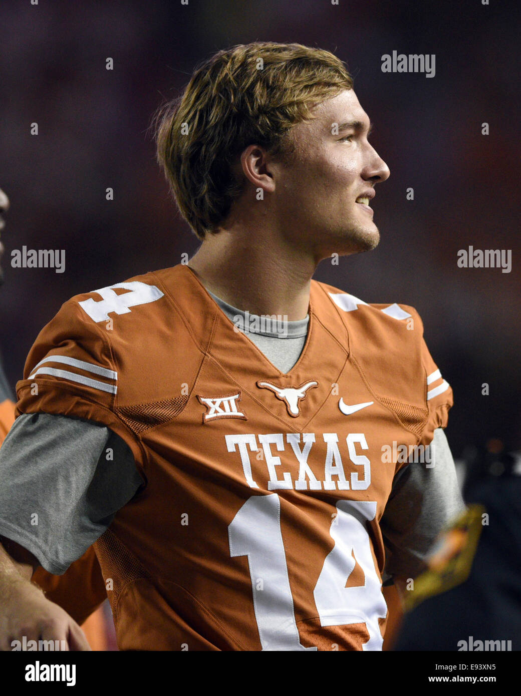 Texas, US. 18th Oct, 2014. David Ash #14 of the Texas Longhorns on the ...