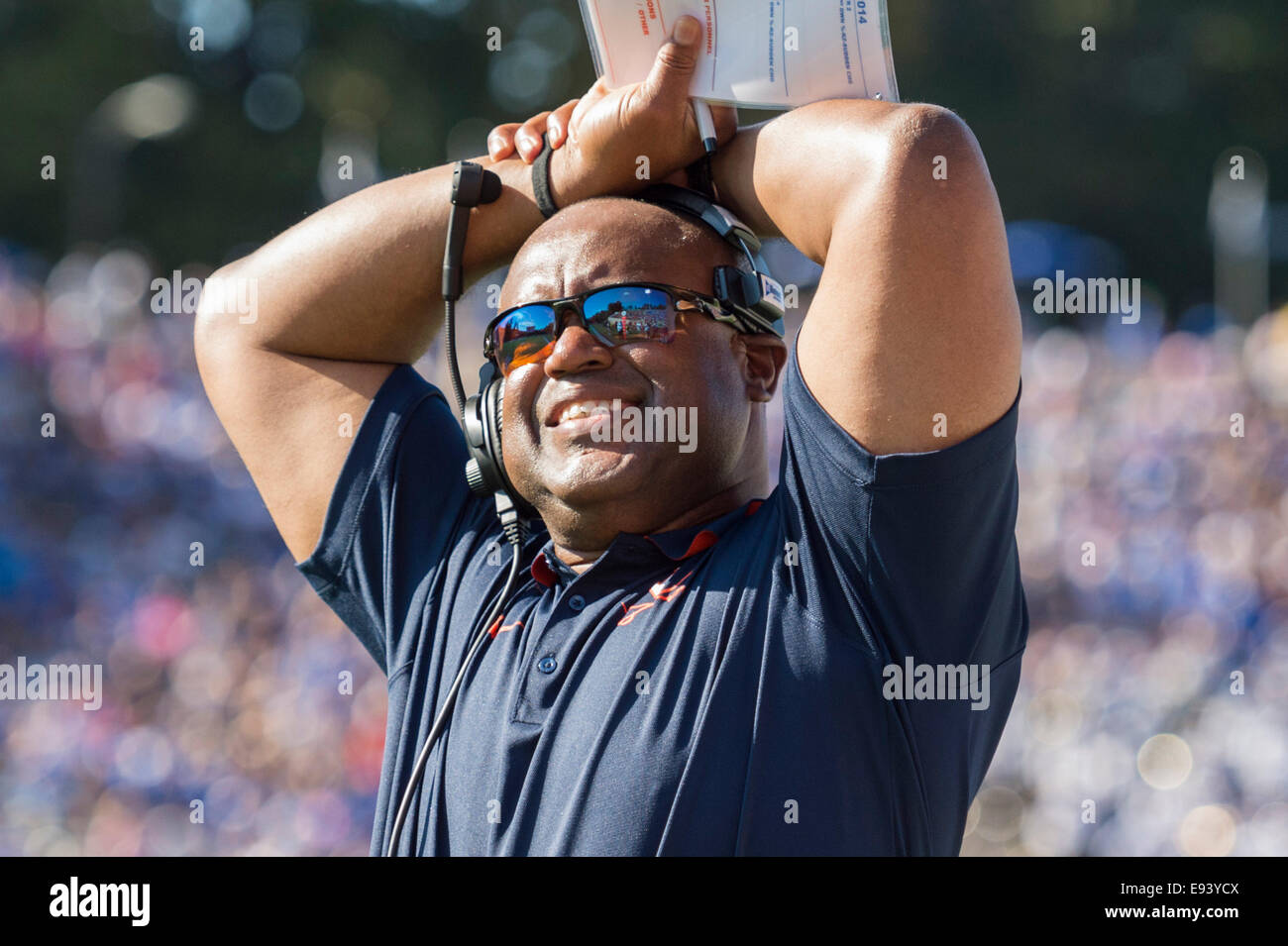 Durham, NC, USA. 18th Oct, 2014. UVA Head Coach Mike London laments a ...