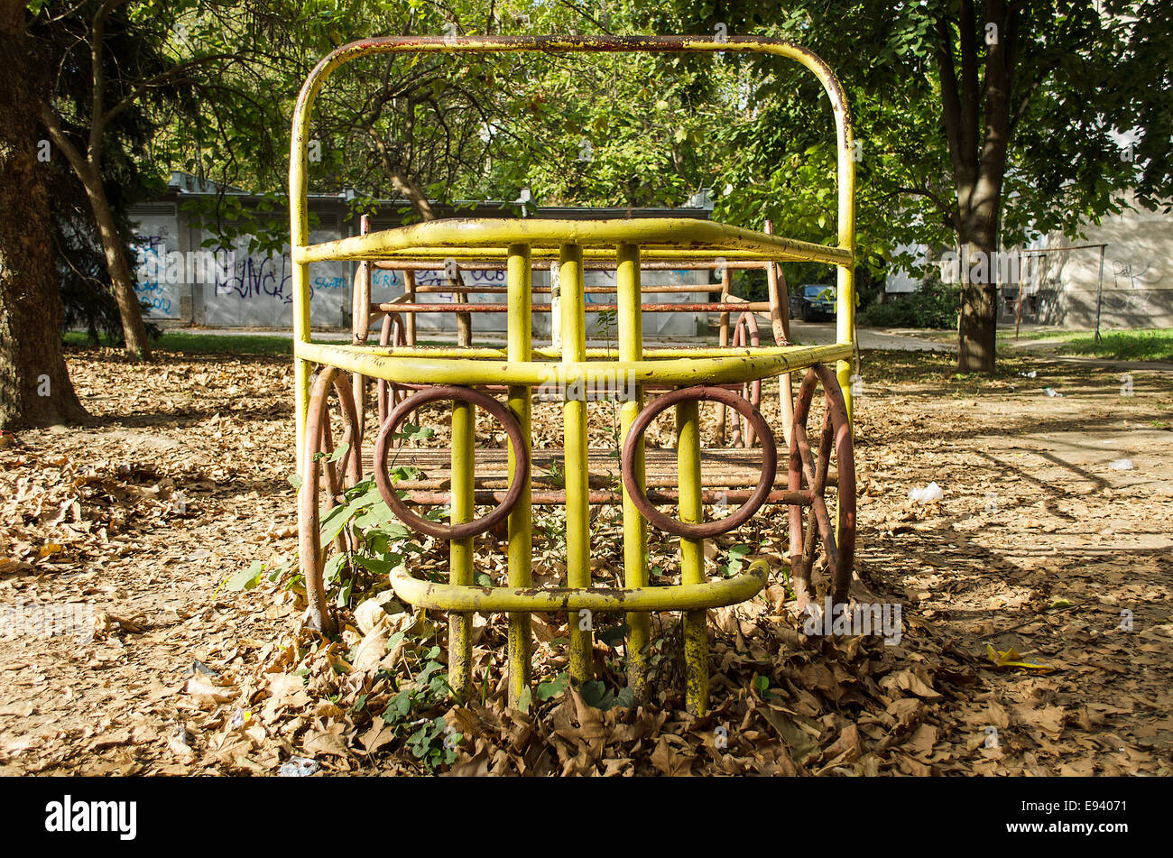 Playground yellow truck retro spring close up Stock Photo - Alamy