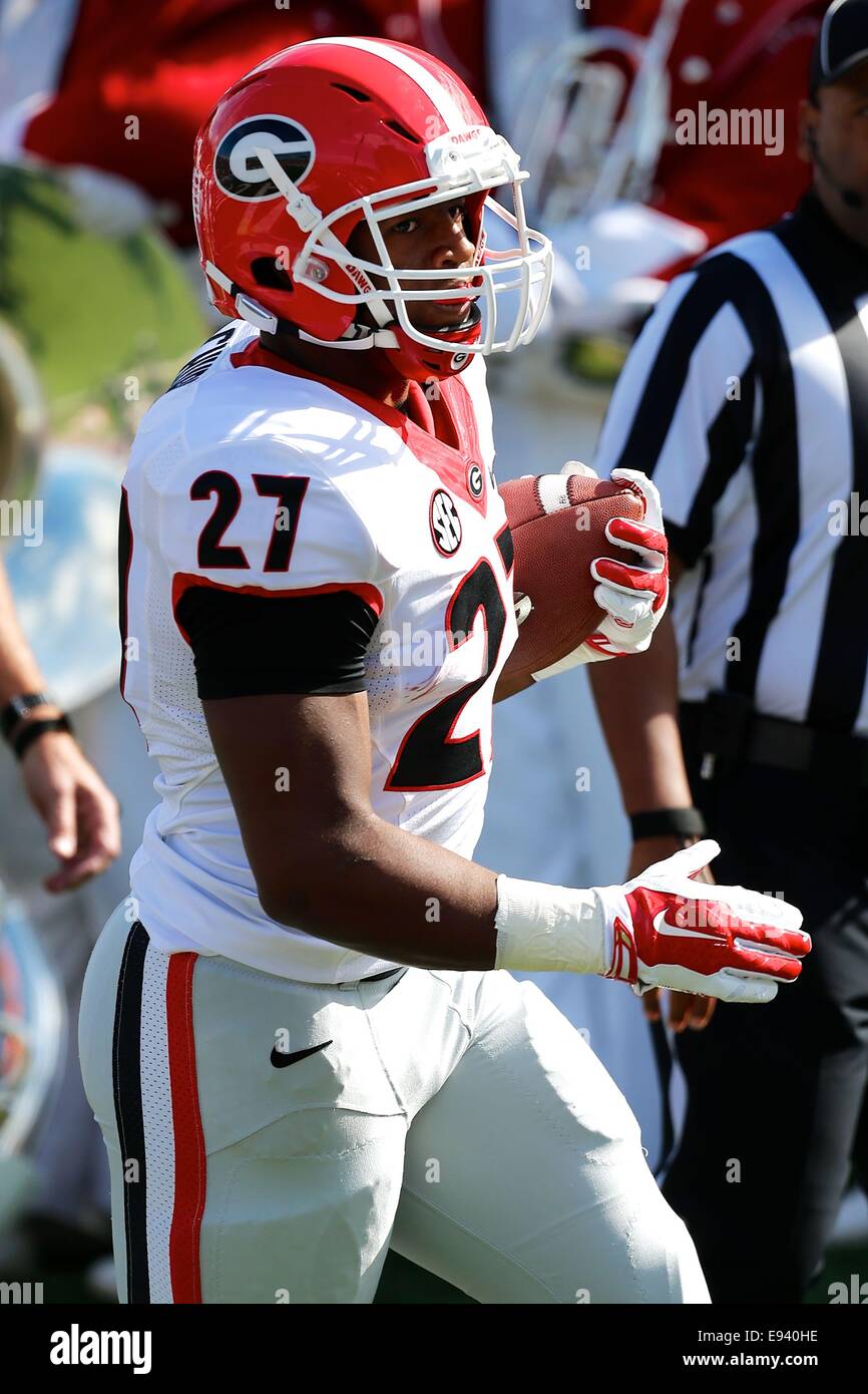 Little Rock, AR. 18th Oct, 2014. Bulldog running back Nick Chubb #27 ...