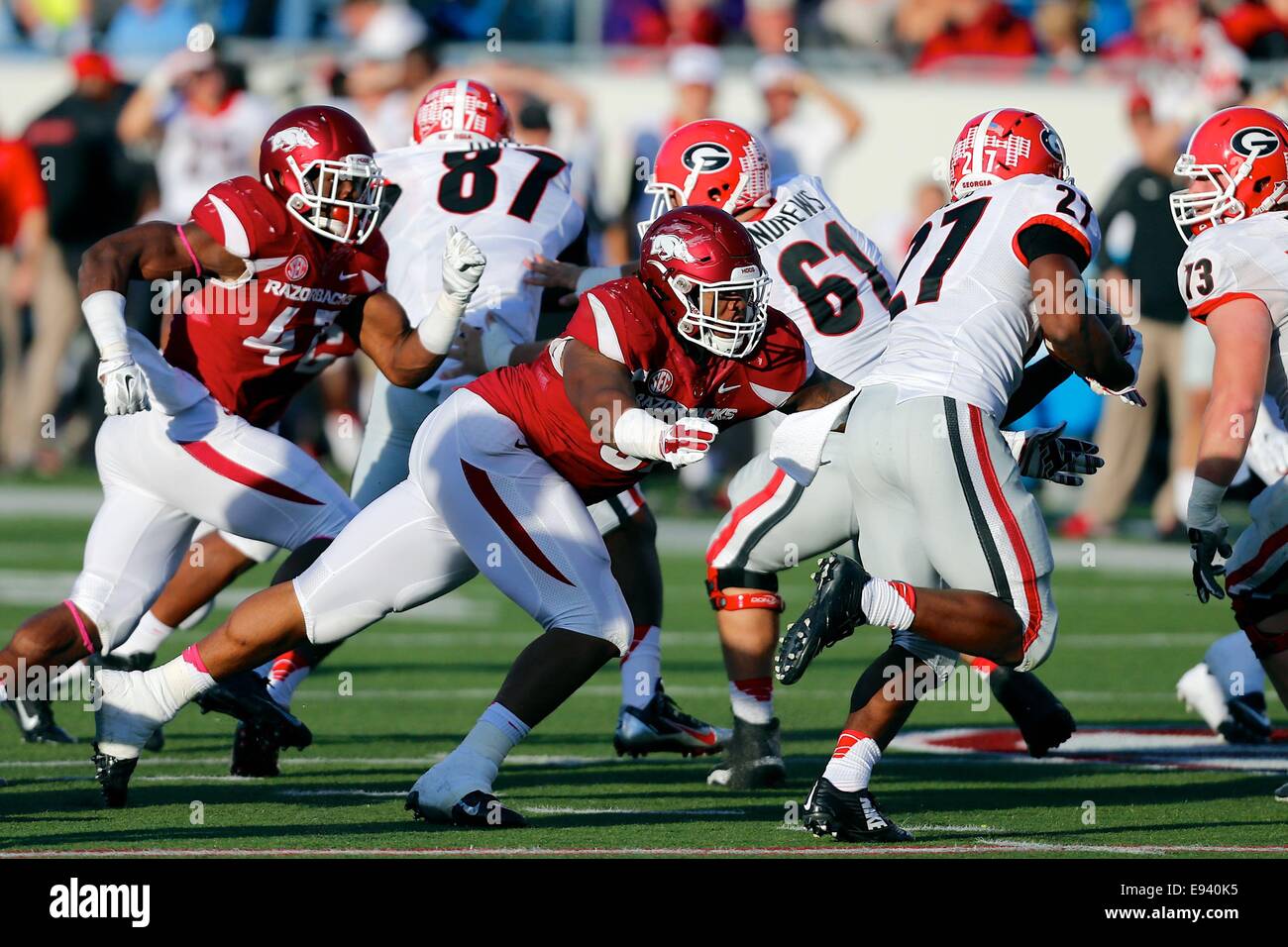Little Rock, AR. 18th Oct, 2014. Arkansas defensive lineman Darius ...