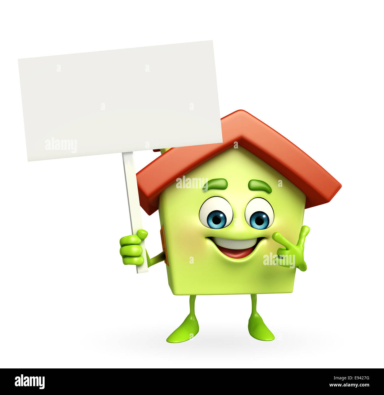 Cartoon Charcter of house with sign Stock Photo - Alamy