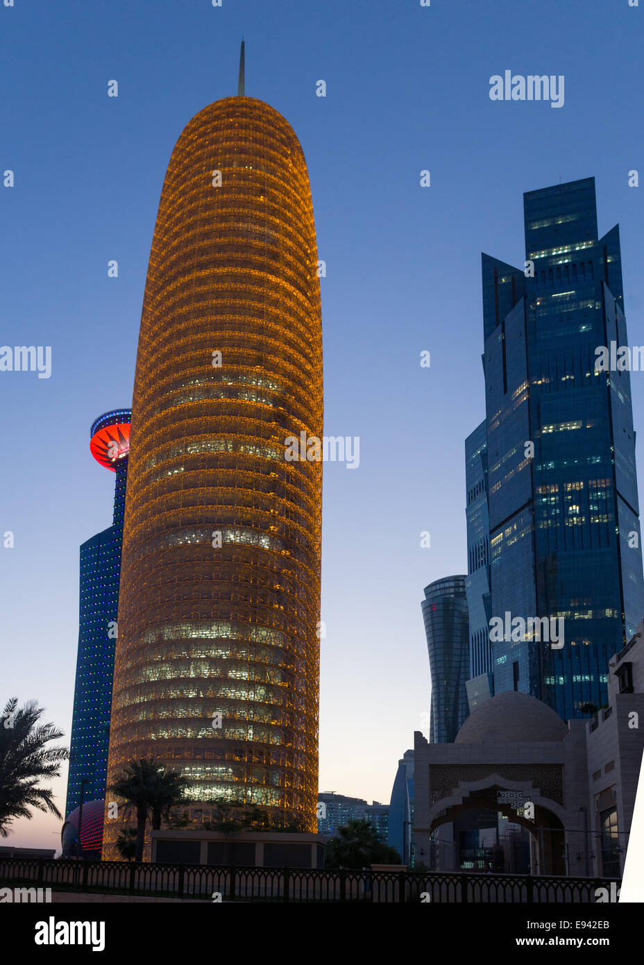 A view of Doha, Qatar's, illuminted skyscrapers at night Stock Photo ...