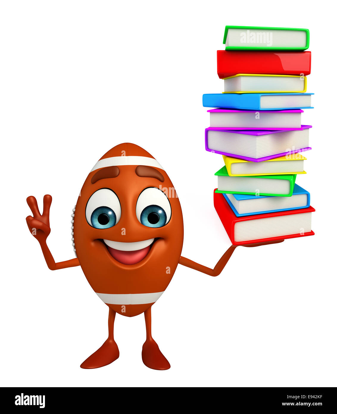 Cartoon Character of rugby ball with Books pile Stock Photo - Alamy