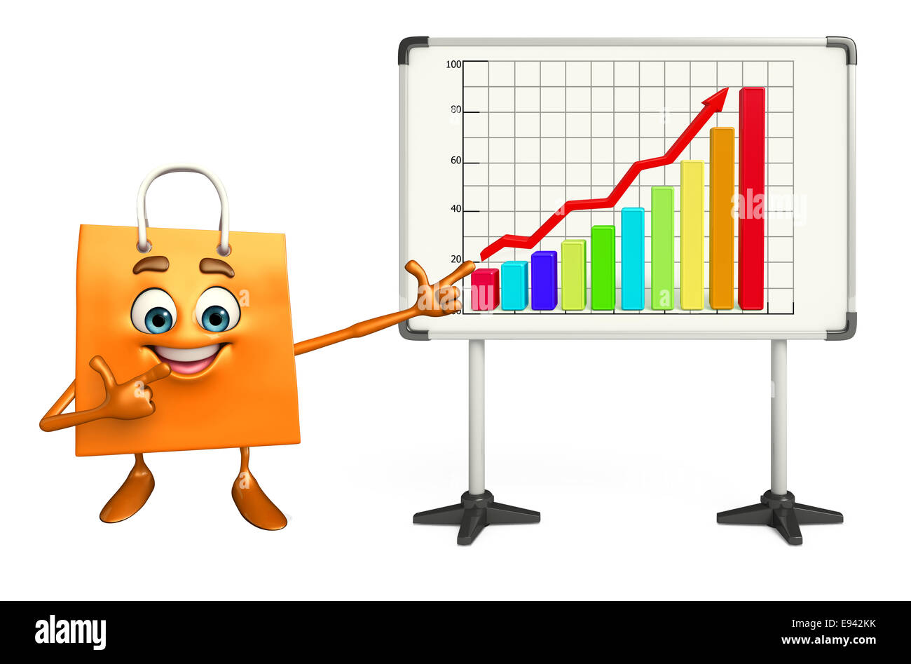 Cartoon Character of shopping bag with business graph Stock Photo - Alamy