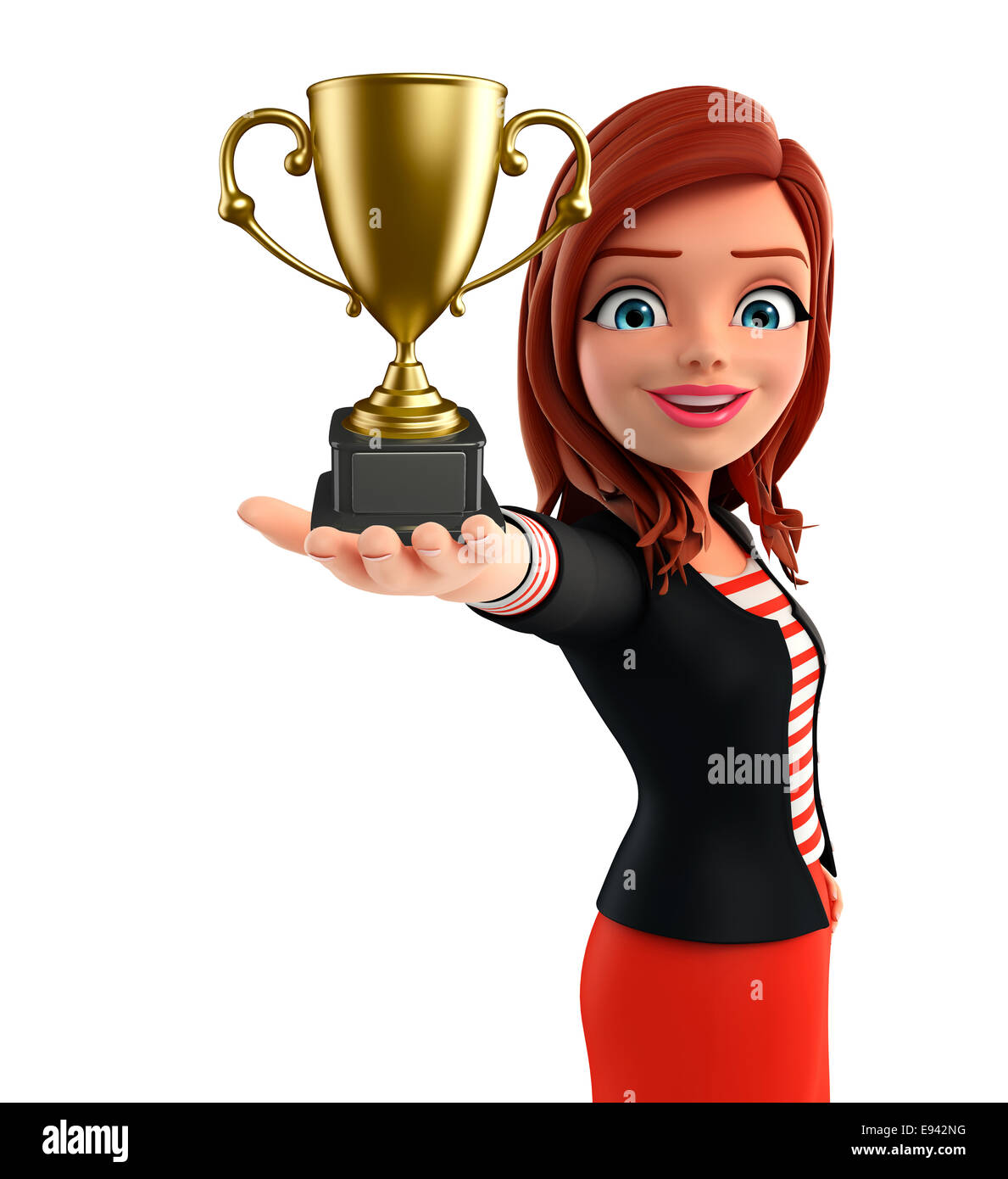 Illustration of corporate lady with trophy Stock Photo - Alamy