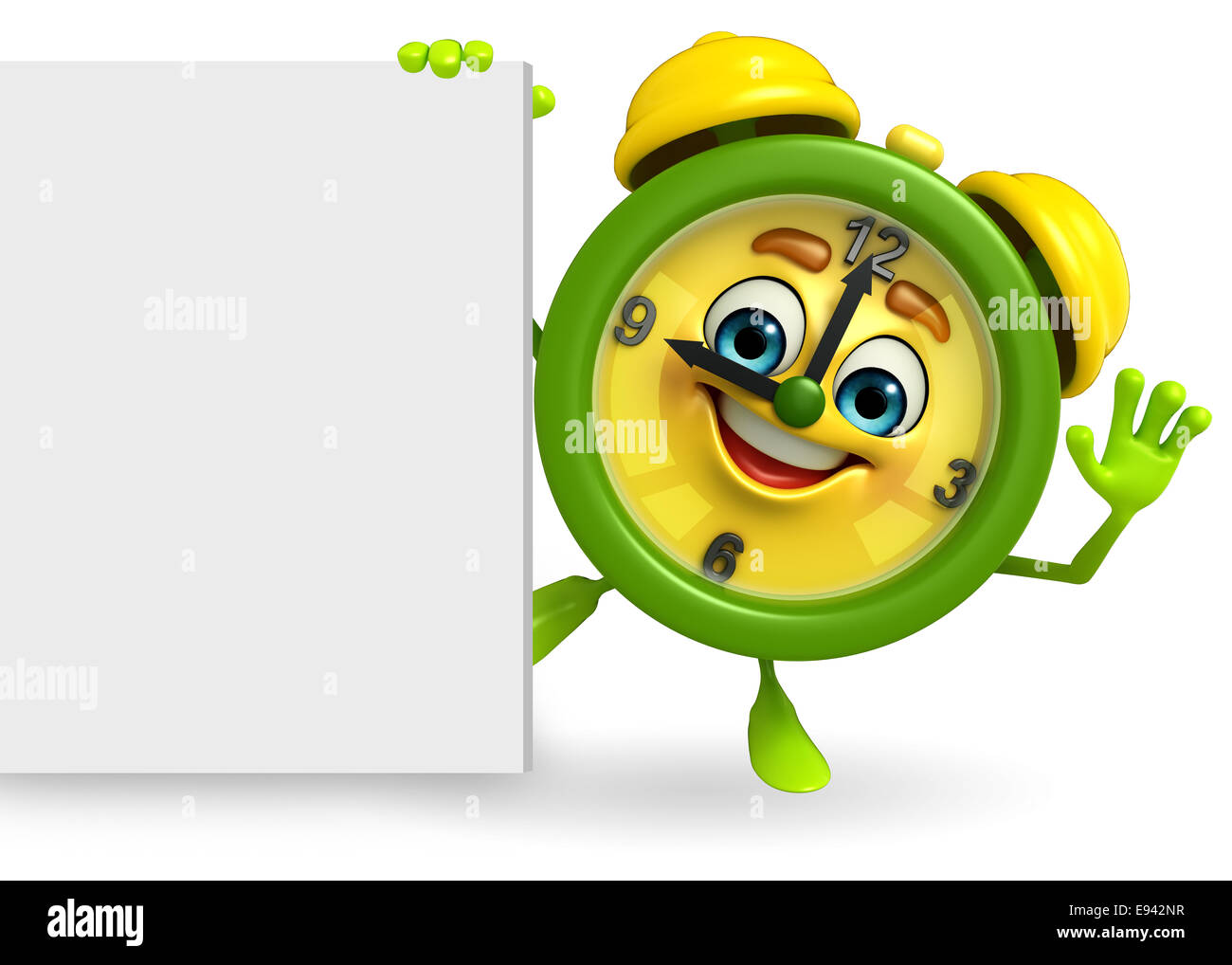 Cartoon Character of table clock with sign Stock Photo - Alamy