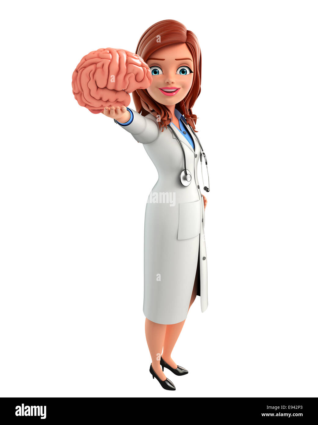 Illustration of young doctor with brain anatomy Stock Photo - Alamy