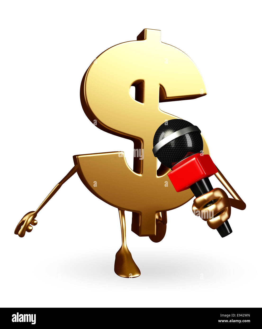 Cartoon Character of dollar with mike Stock Photo - Alamy
