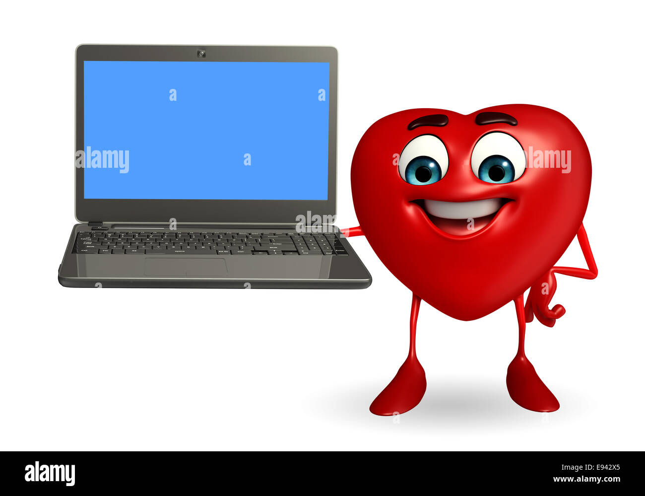 Cartoon Character of heart shape with laptop Stock Photo - Alamy