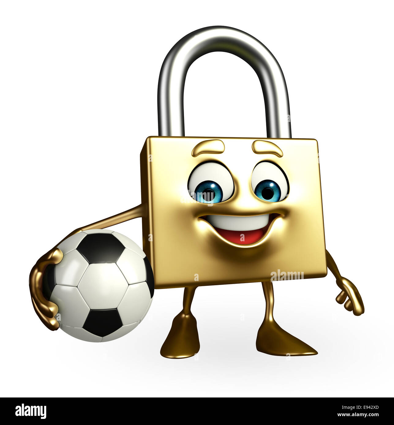 Cartoon Character of lock with football Stock Photo - Alamy