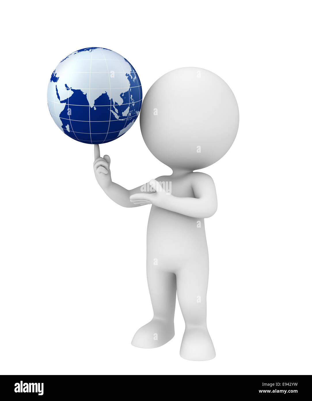 Illustration of white character with globe Stock Photo - Alamy