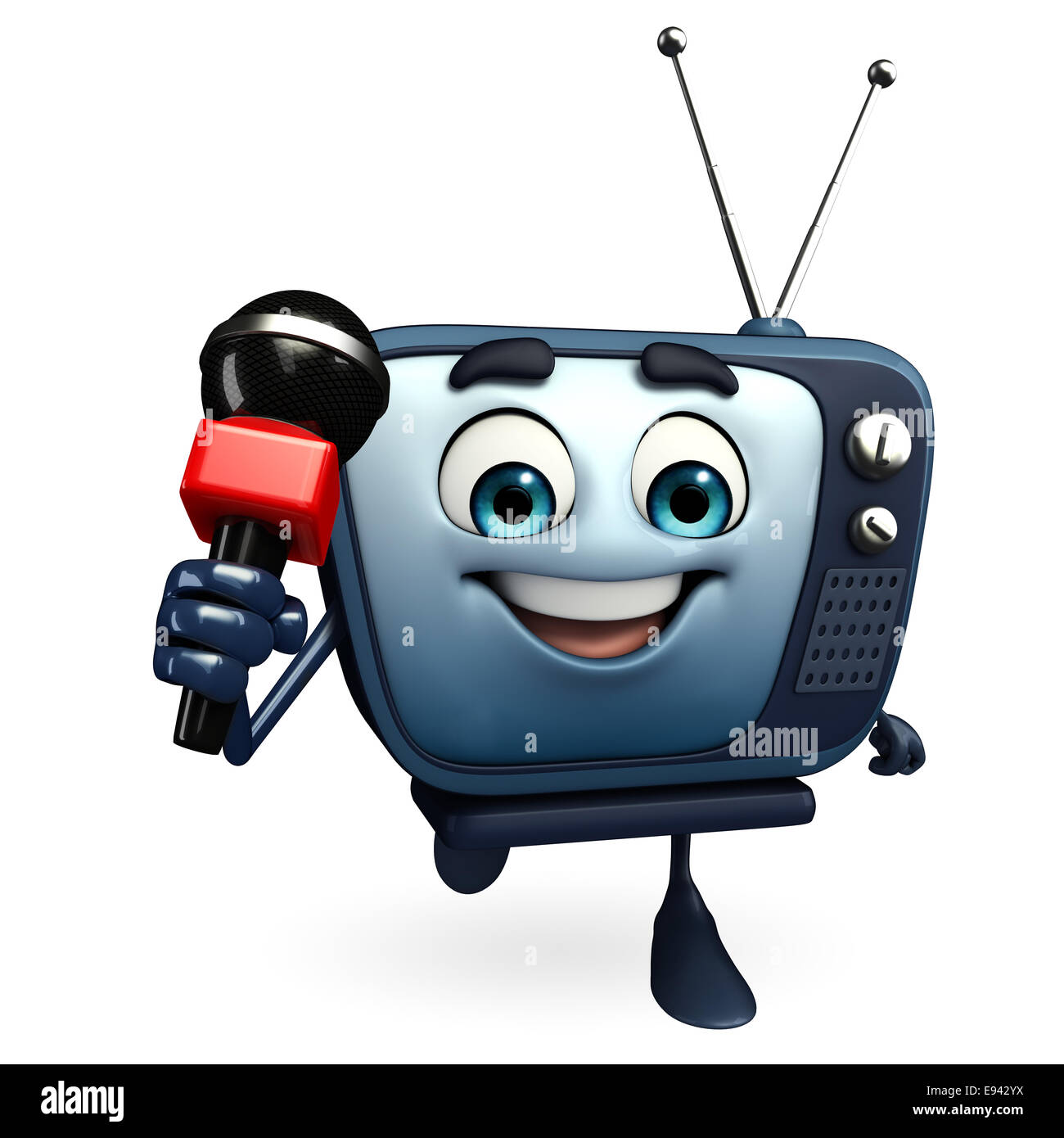 Cartoon Character of TV with mike Stock Photo - Alamy