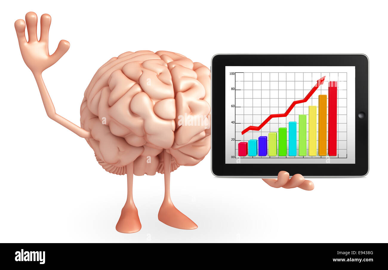 Cartoon character of brain with business graph Stock Photo - Alamy