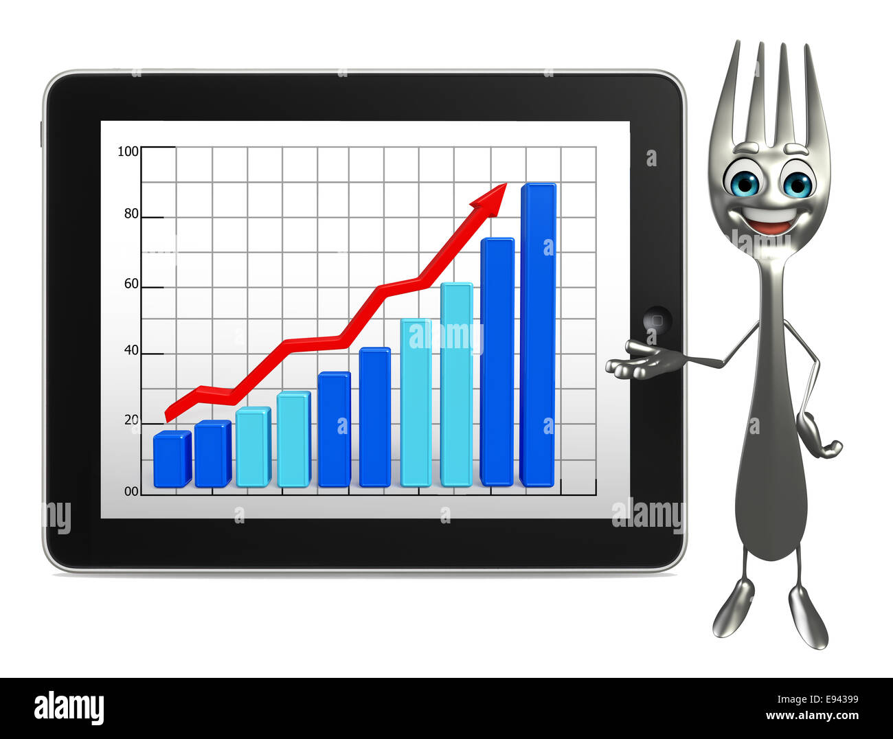 Cartoon character of fork with business graph Stock Photo - Alamy