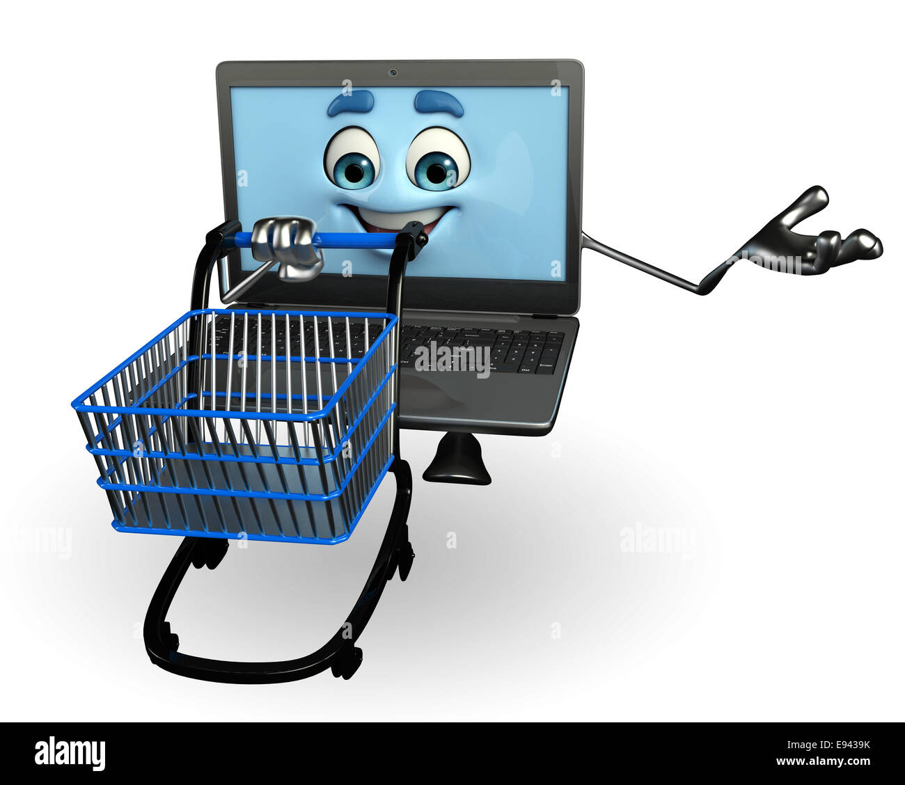 Cartoon character of Laptop with trolley Stock Photo - Alamy