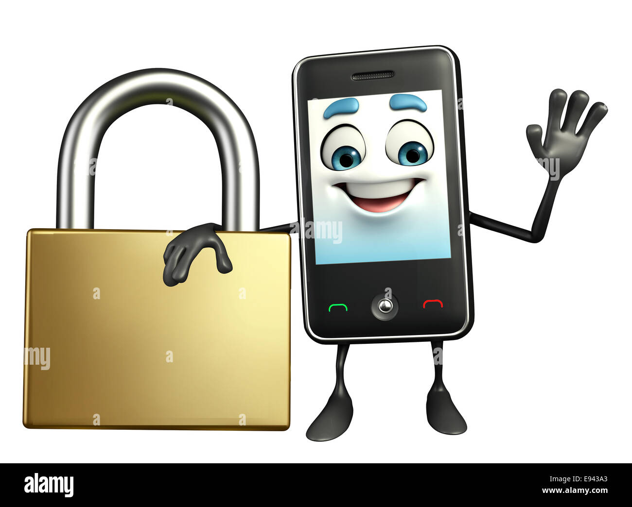 Cartoon Character of Mobile with lock Stock Photo - Alamy