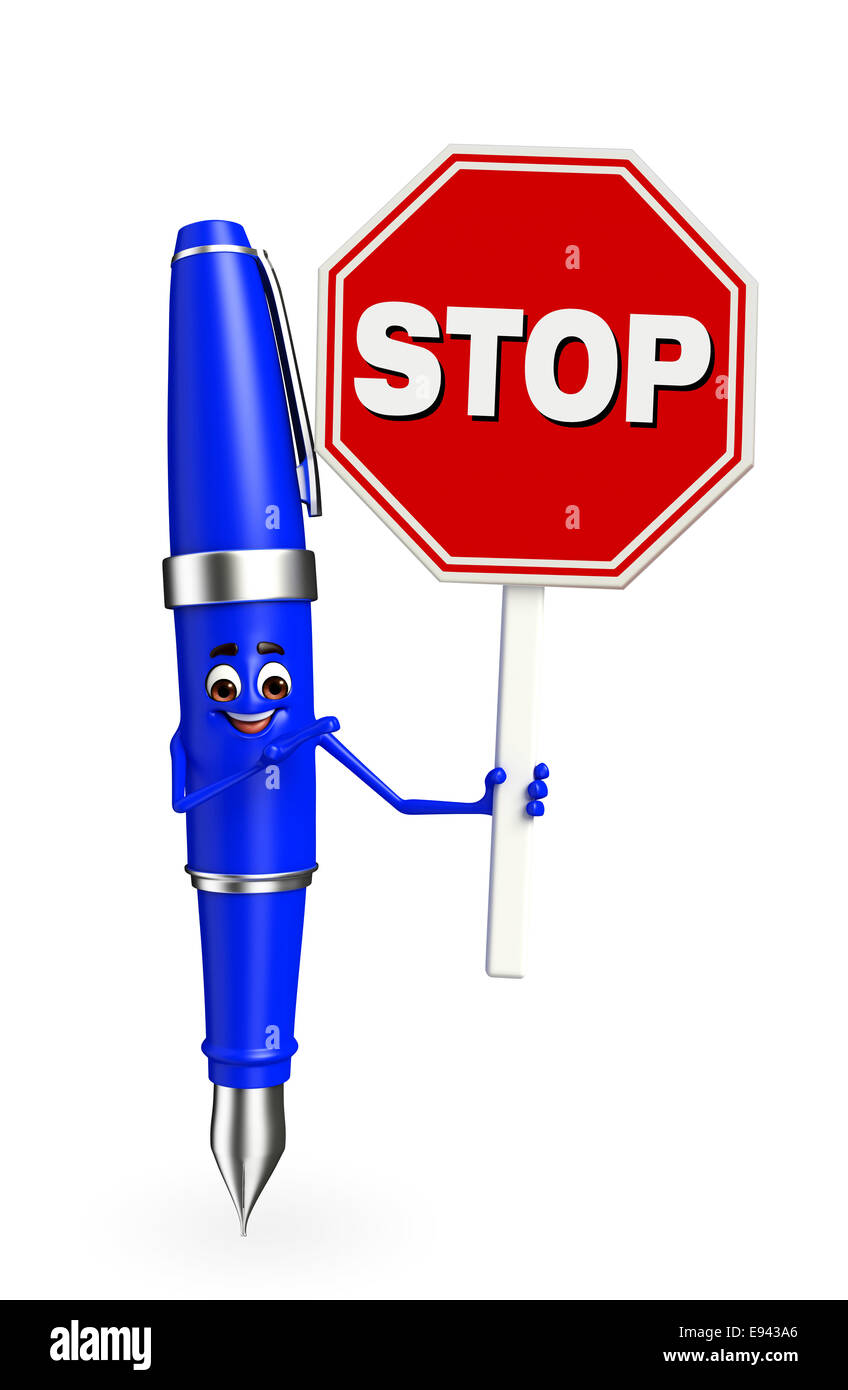 Cartoon Chatacter of Pen with stop sign Stock Photo - Alamy